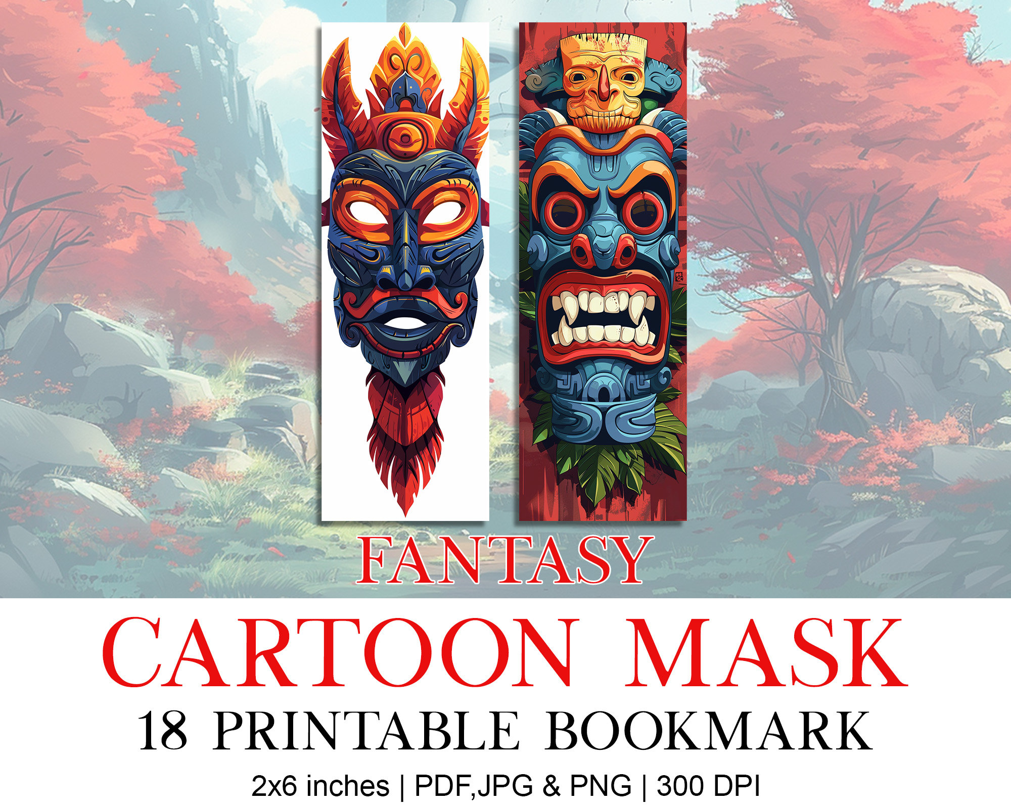 Cartoon Mask Colorful Bookmark Design, Reading Mode, Bookstack, Book ...