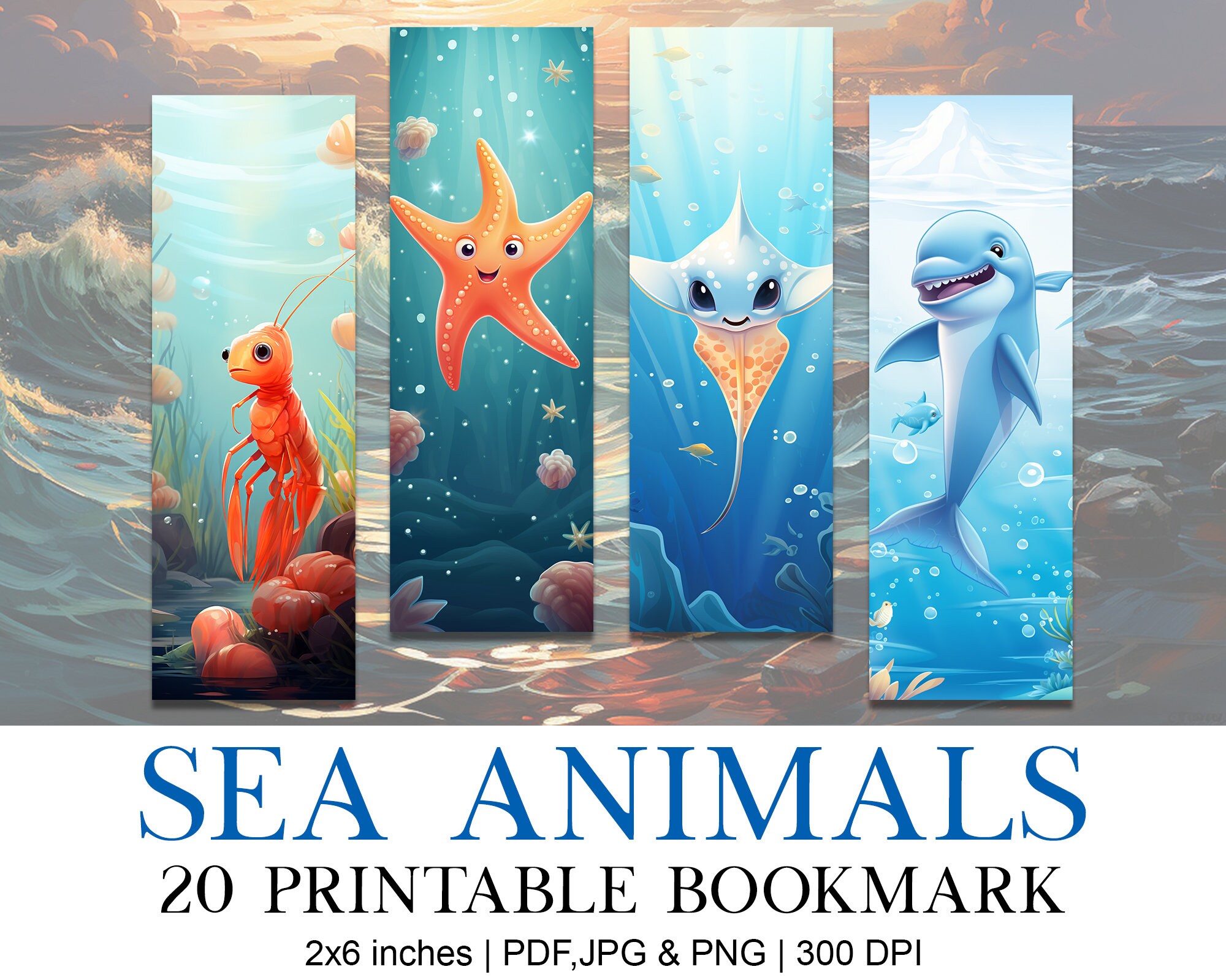 Sea Animals Ocean Bookmark Design, Reading Mode, Bookstack, Book Worm ...
