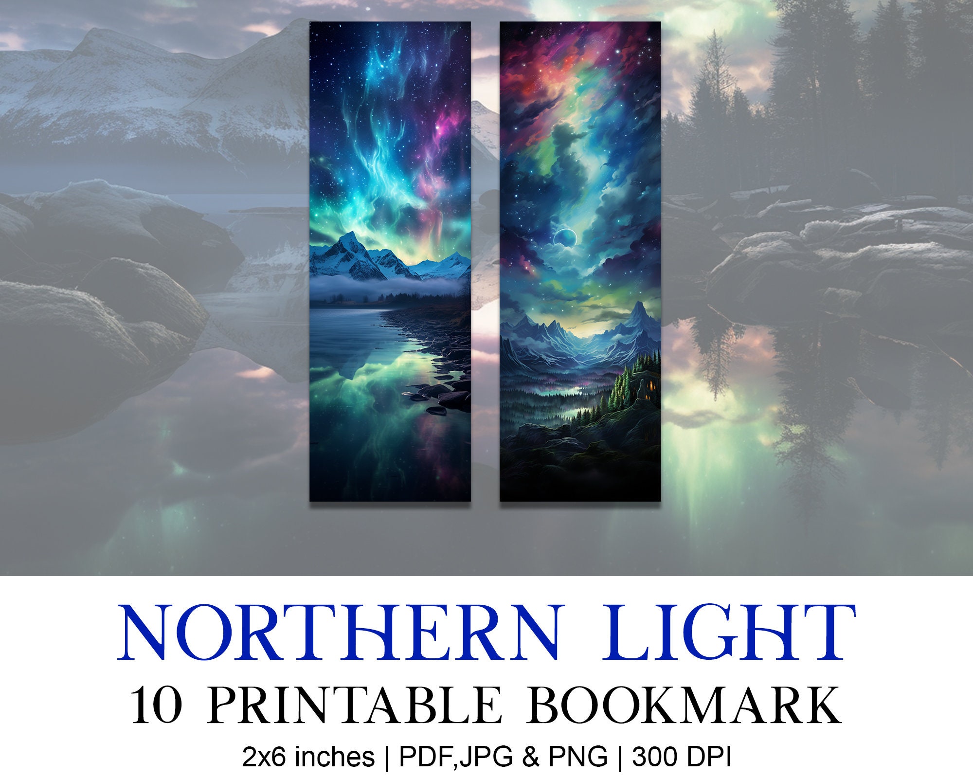 Northern Lights Night Sky Printable Bookmark Designs, Aesthetic ...