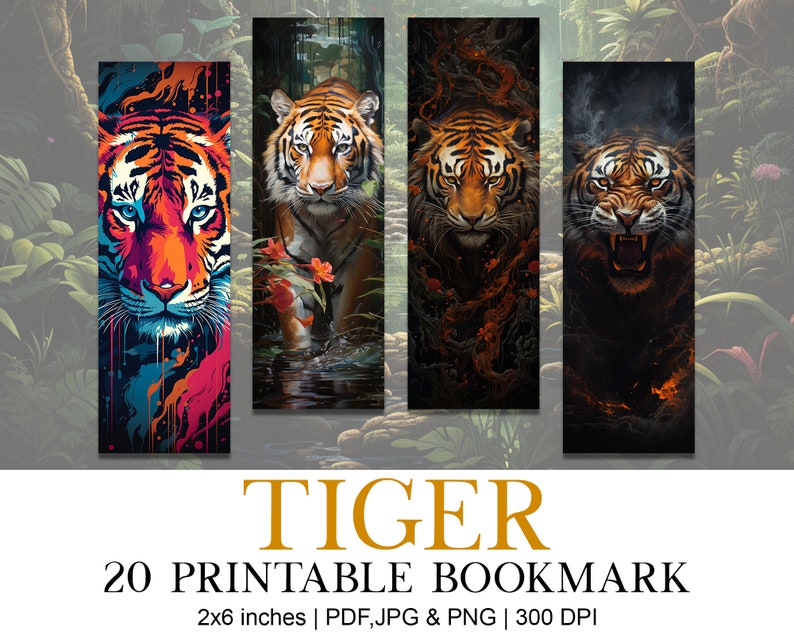 Realistic Tiger Colorful Printable Bookmark Designs, Aesthetic Template ...