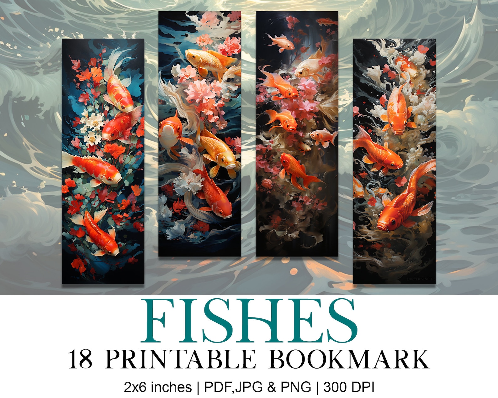 Sea Fish Aqua Water Printable Bookmark Designs, Aesthetic Bookmark ...