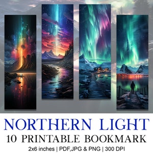 Northern Lights Night Sky Printable Bookmark Designs, Aesthetic ...