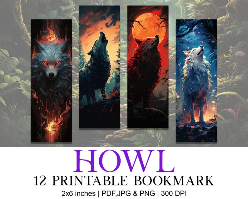 Howling Gray Wolf Bookmark Design, Reading Mode, Bookstack, Book Worm, Aesthetic, Printable ...