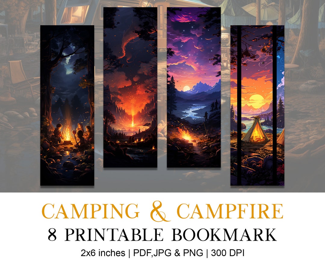 Camping Campfire Bookmark Design, Reading Mode, Bookstack, Book Worm ...