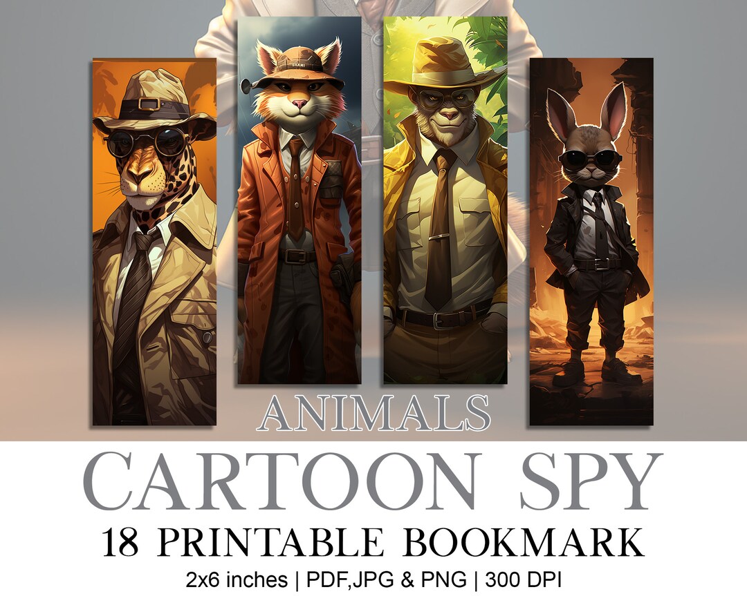 Cartoon Spy Animals Bookmark Design, Reading Mode, Bookstack, Book Worm ...