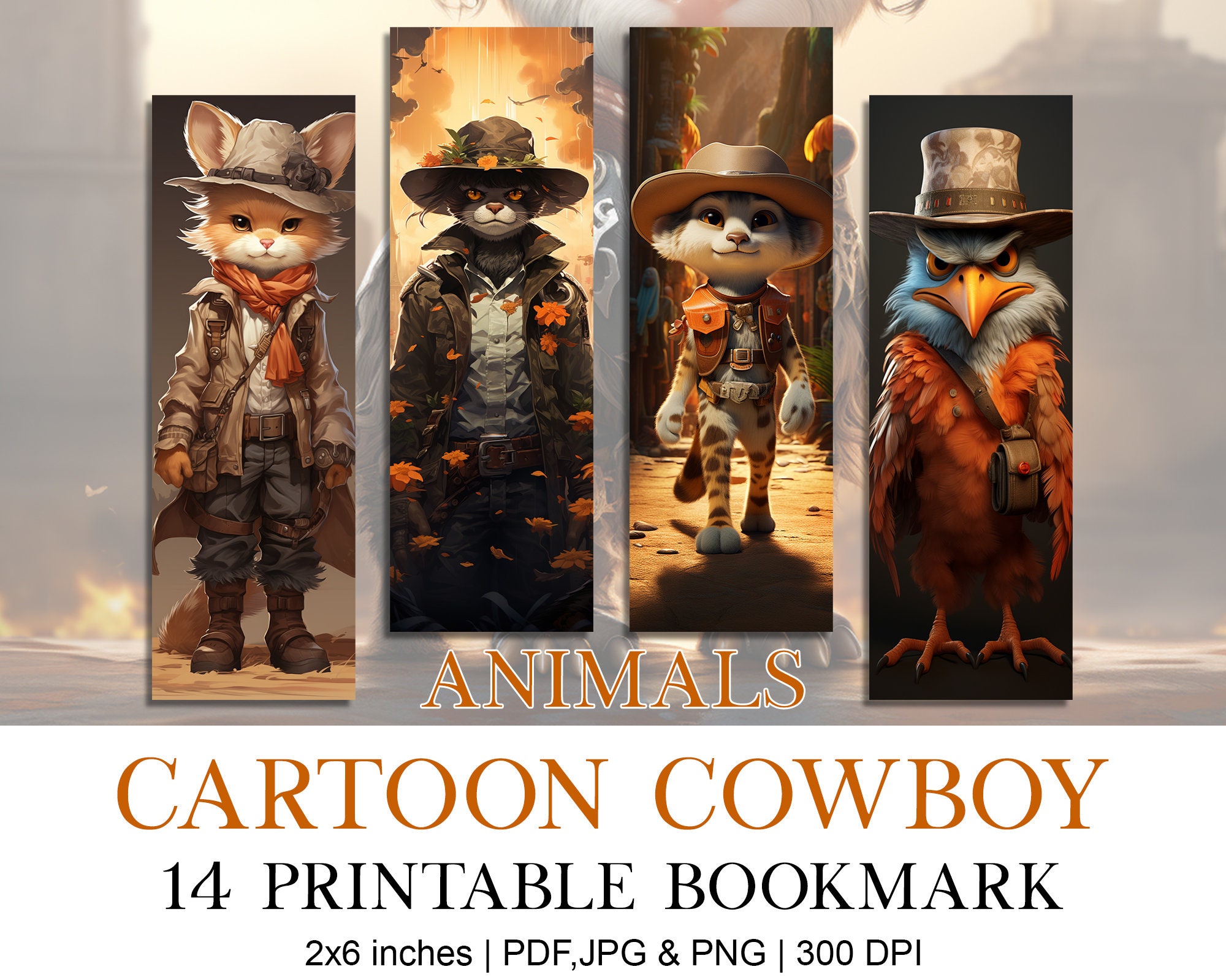Cartoon Cowboy Animals Bookmark Design, Reading Mode, Bookstack, Book ...