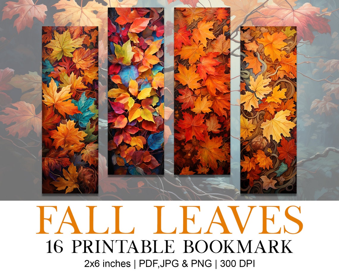 Fall Maple Leaves Bookmark Design, Reading Mode, Bookstack, Book Worm ...