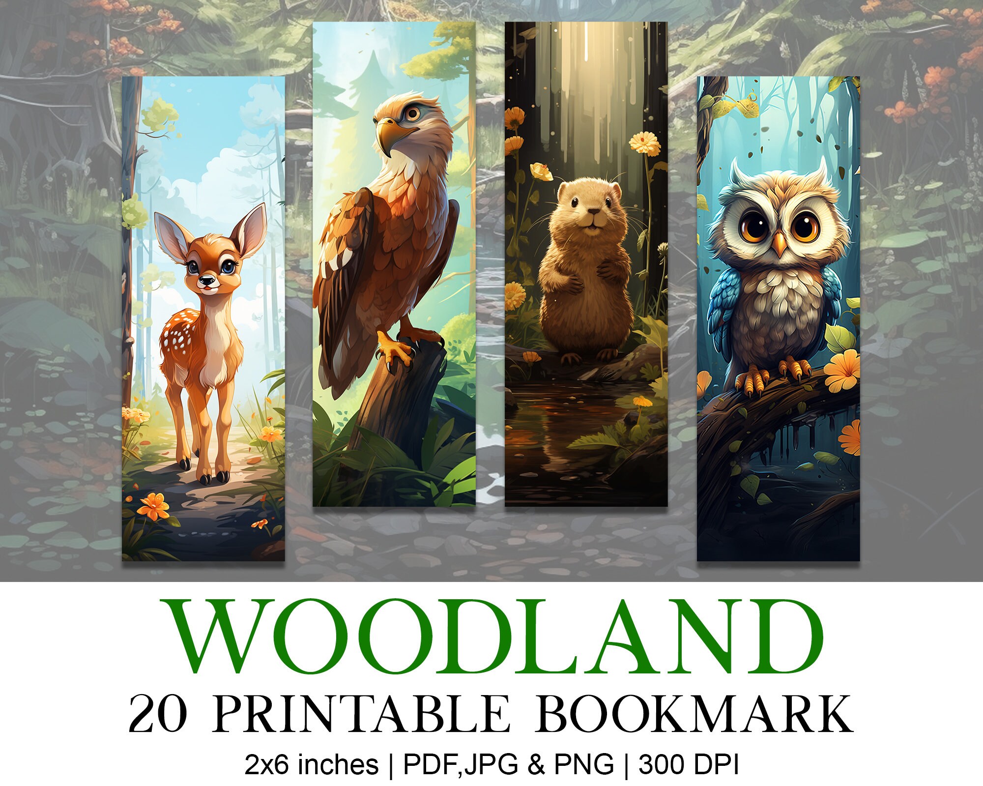 Woodland Animals Creature Printable Bookmark Designs, Aesthetic ...