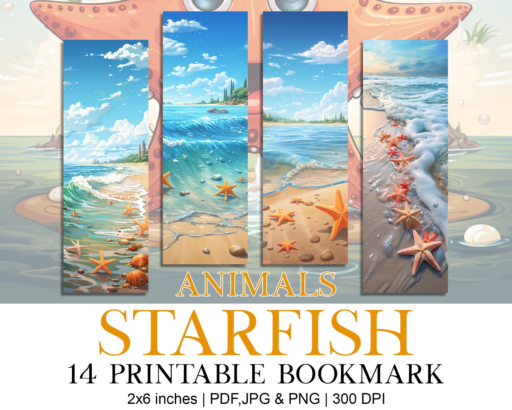 Real Starfish Ocean | Bookmark Design, Reading Mode, Bookstack, Book Worm, Aesthetic, Printable ...