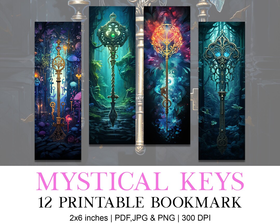 Mystical Magic Keys Printable Bookmark Designs, Aesthetic Bookmark ...
