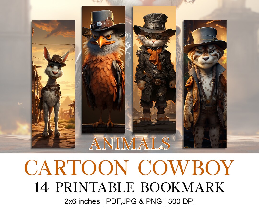 Cartoon Cowboy Animals Bookmark Design, Reading Mode, Bookstack, Book ...