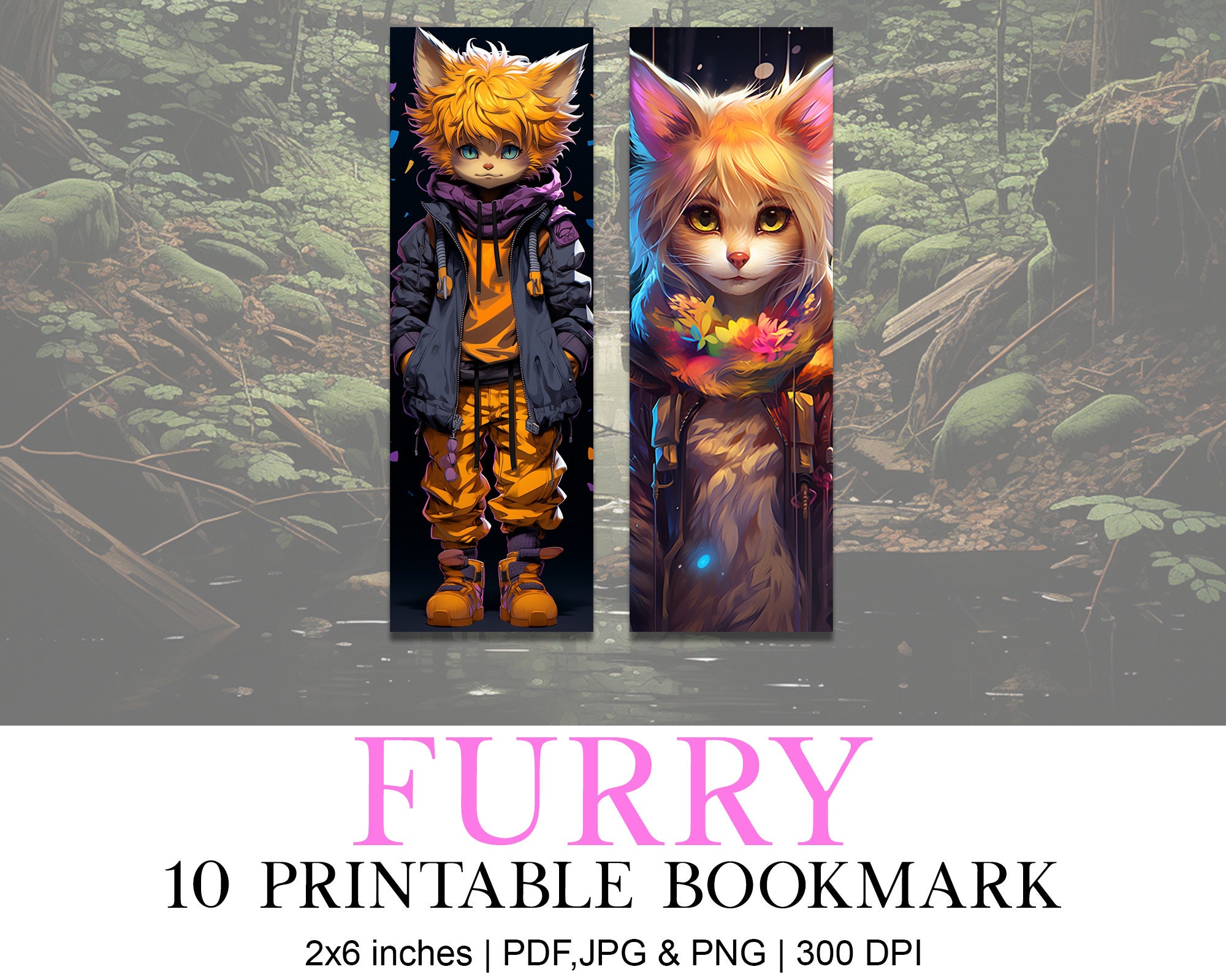 Cute Chibi Furry Fursona Printable Bookmark Designs, Aesthetic Bookmark ...