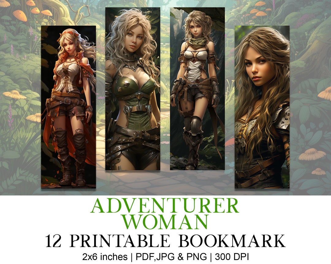 Adventurer Woman | Bookmark Design, Reading Mode, Bookstack, Book Worm, Aesthetic, Printable ...