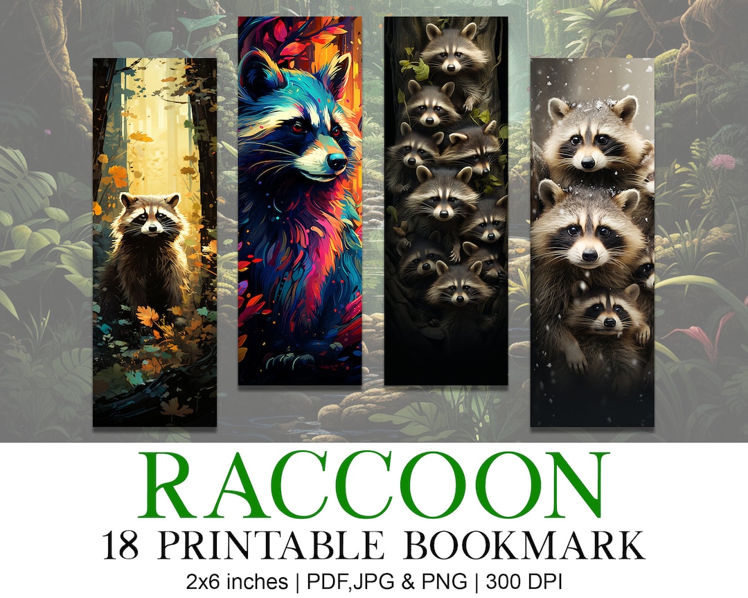 Realistic Woodland Raccoon Bookmark Design, Reading Mode, Bookstack ...