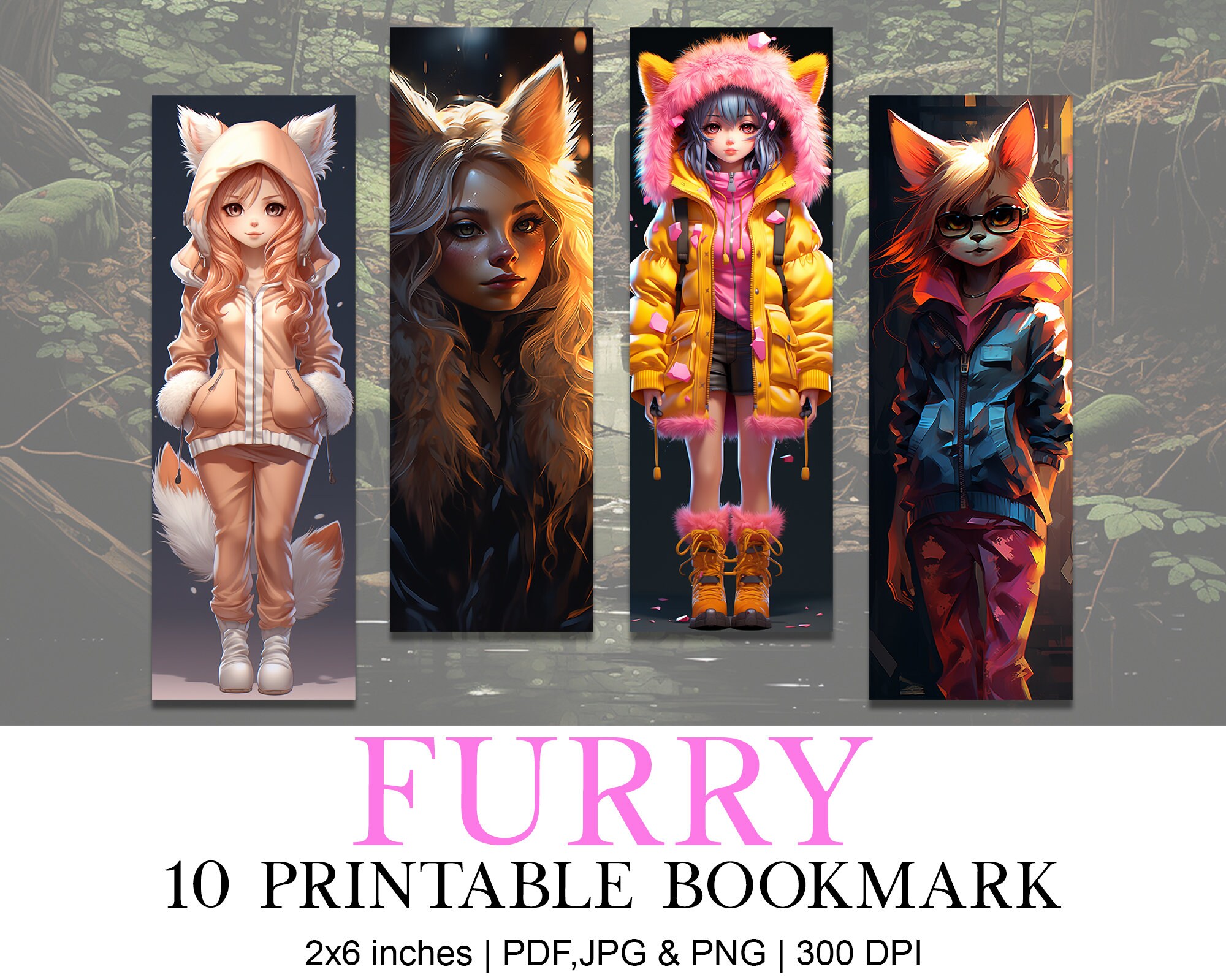 Cute Chibi Furry Fursona Printable Bookmark Designs, Aesthetic Bookmark ...