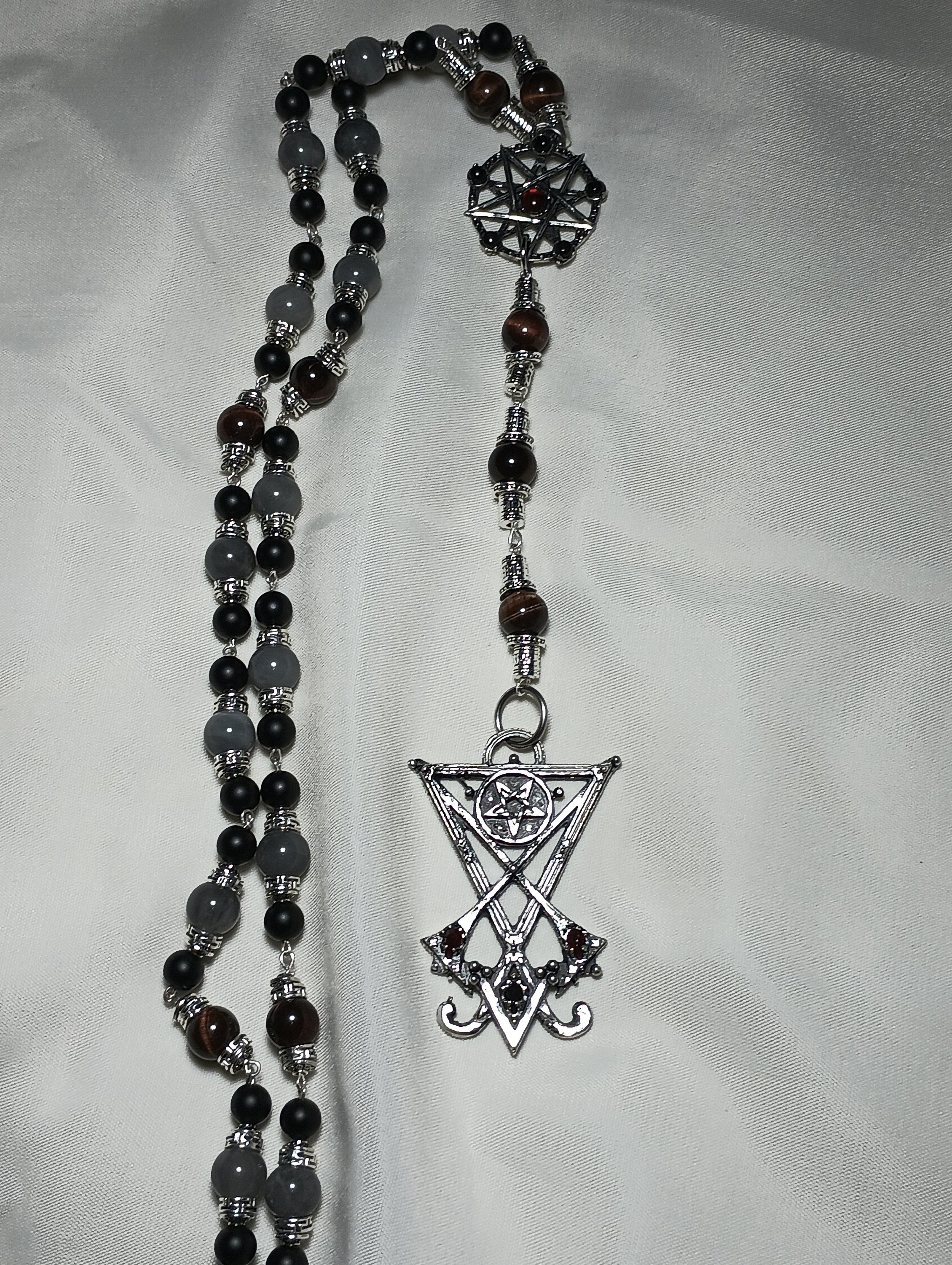 Satanic Occult Devil Necklace With Red Tiger's Eye, Cloudy Crystal ...
