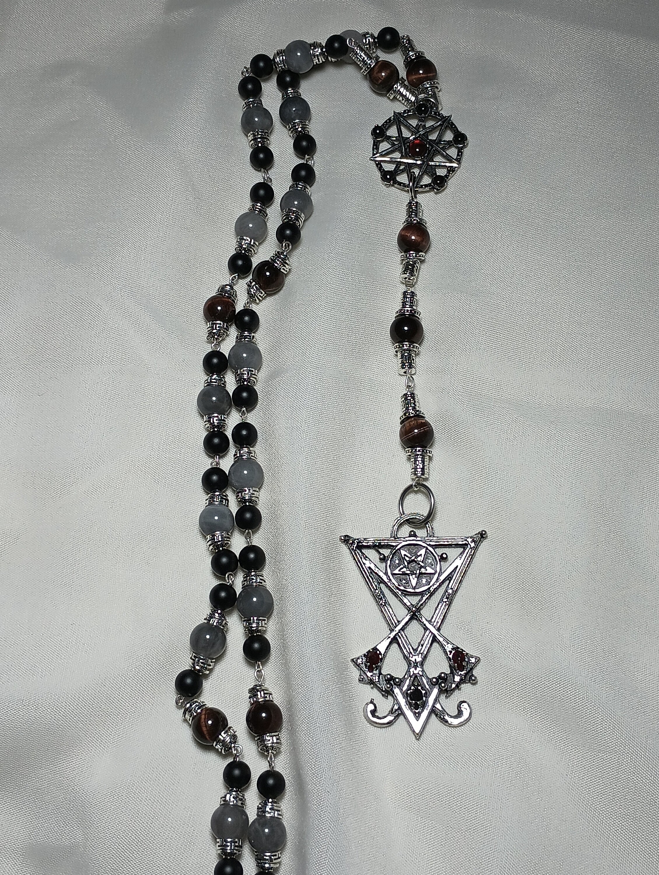 Satanic Occult Devil Necklace With Red Tiger's Eye, Cloudy Crystal ...