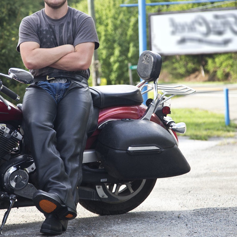 Men's Chaps Real Cow Motorcycle Leather Chaps Men Black Leather Biker ...