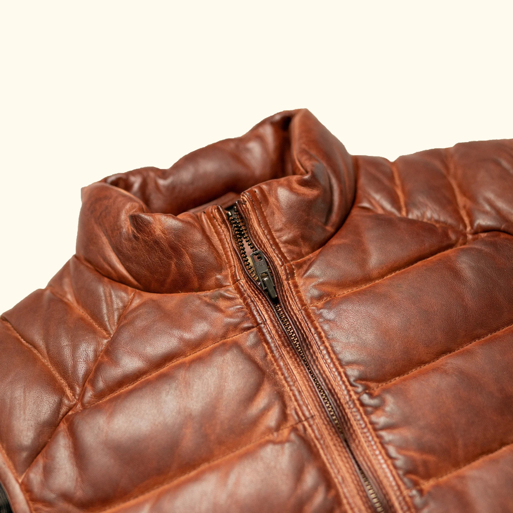 Handmade Brown Men Leather Puffer Vest for Man Padded Jacket Long ...