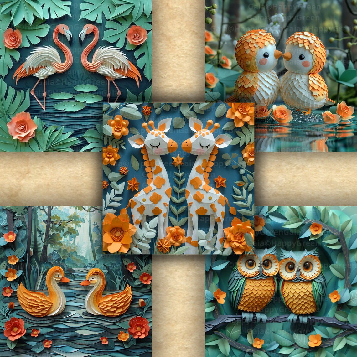20 Wild Paper Animals Wild Animals digital Paper Paper Art Background ...