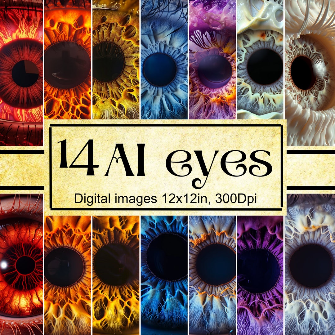 AI Eyes Digital Paper Pack, Backgrounds With Distressed Colorful Locks ...