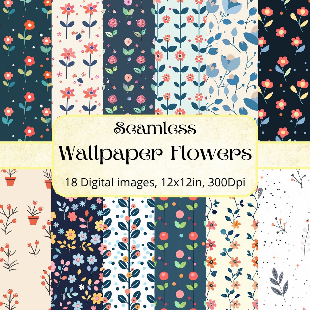 18 Wallpaper Flowers, Digital Paper Pack, Backgrounds With Cute Flowers ...