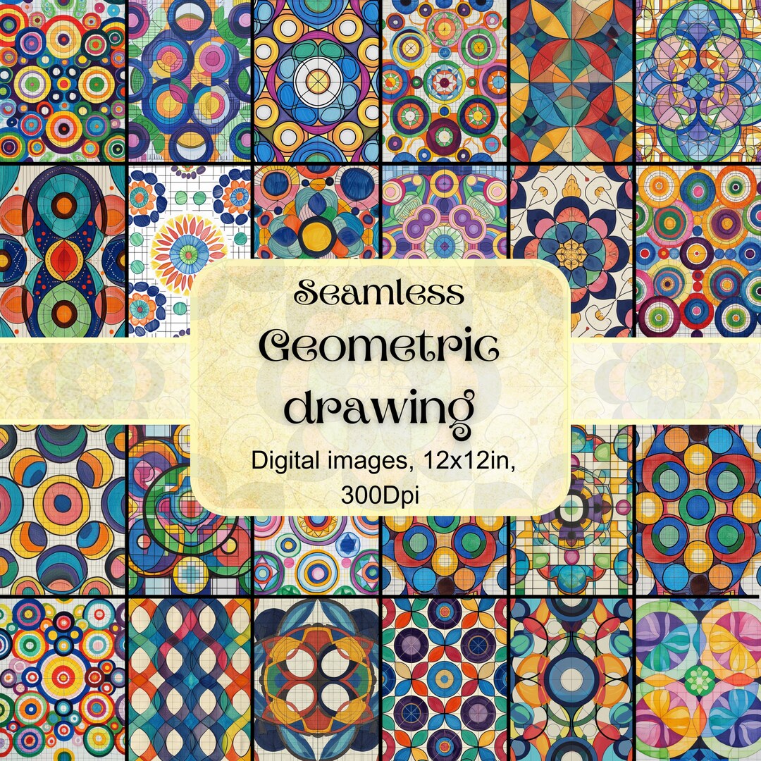 24 Geometric Drawings Digital Paper Pack, Backgrounds. Instant Download ...