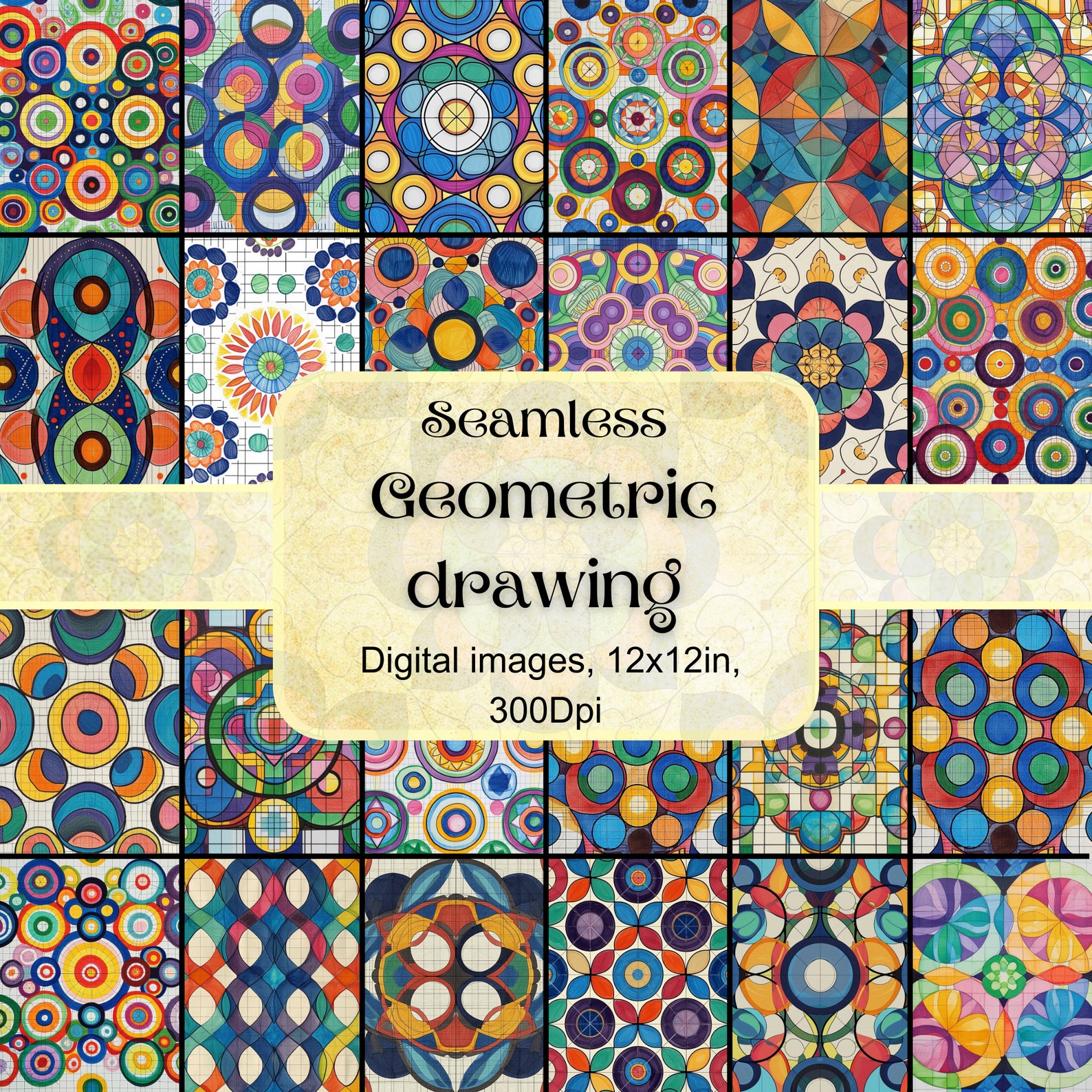 24 Geometric Drawings Digital Paper Pack, Backgrounds. Instant Download ...