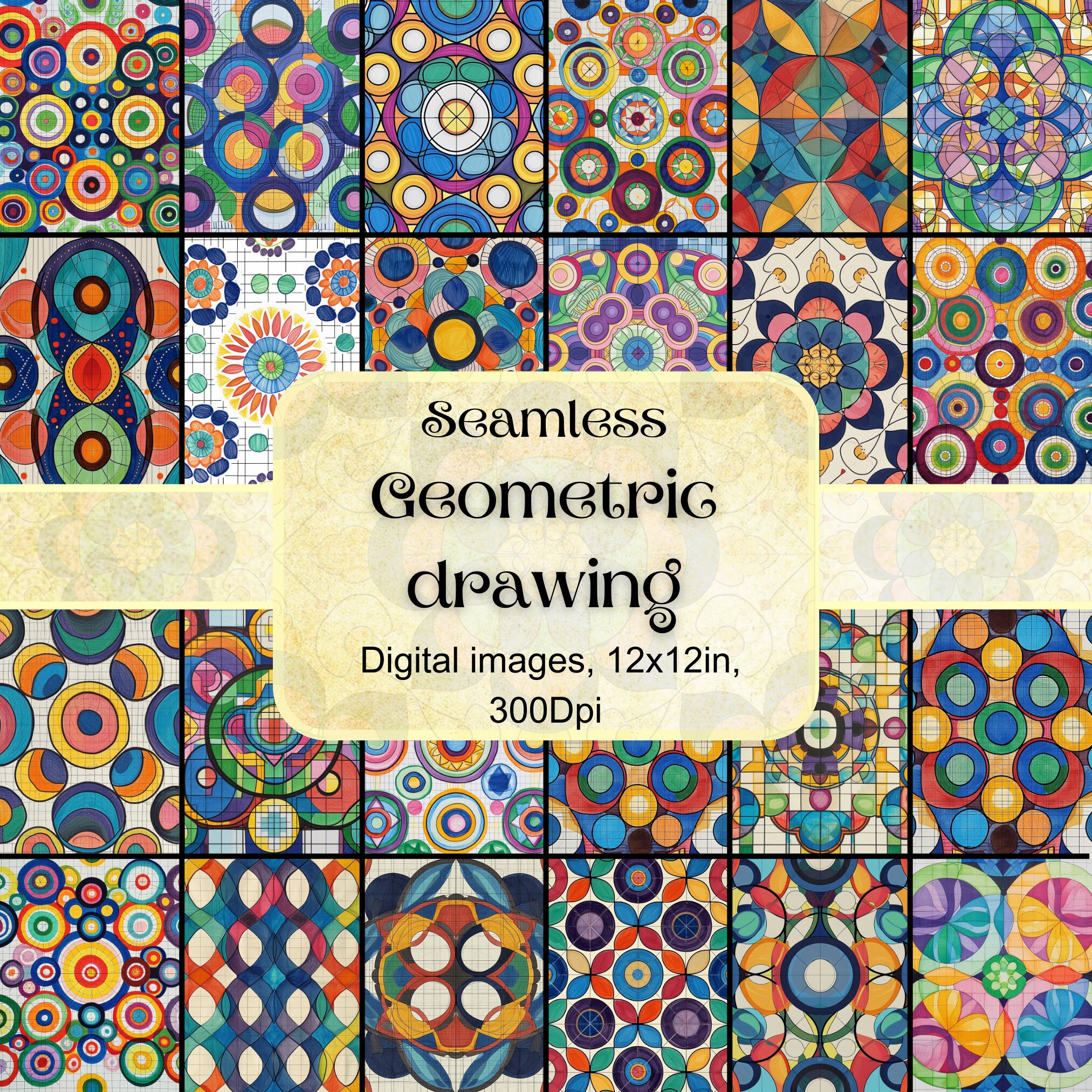 24 Geometric Drawings Digital Paper Pack, Backgrounds. Instant Download ...