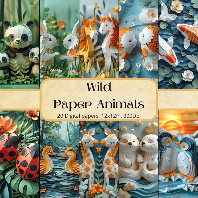 20 Wild Paper Animals Wild Animals digital Paper Paper Art Background ...