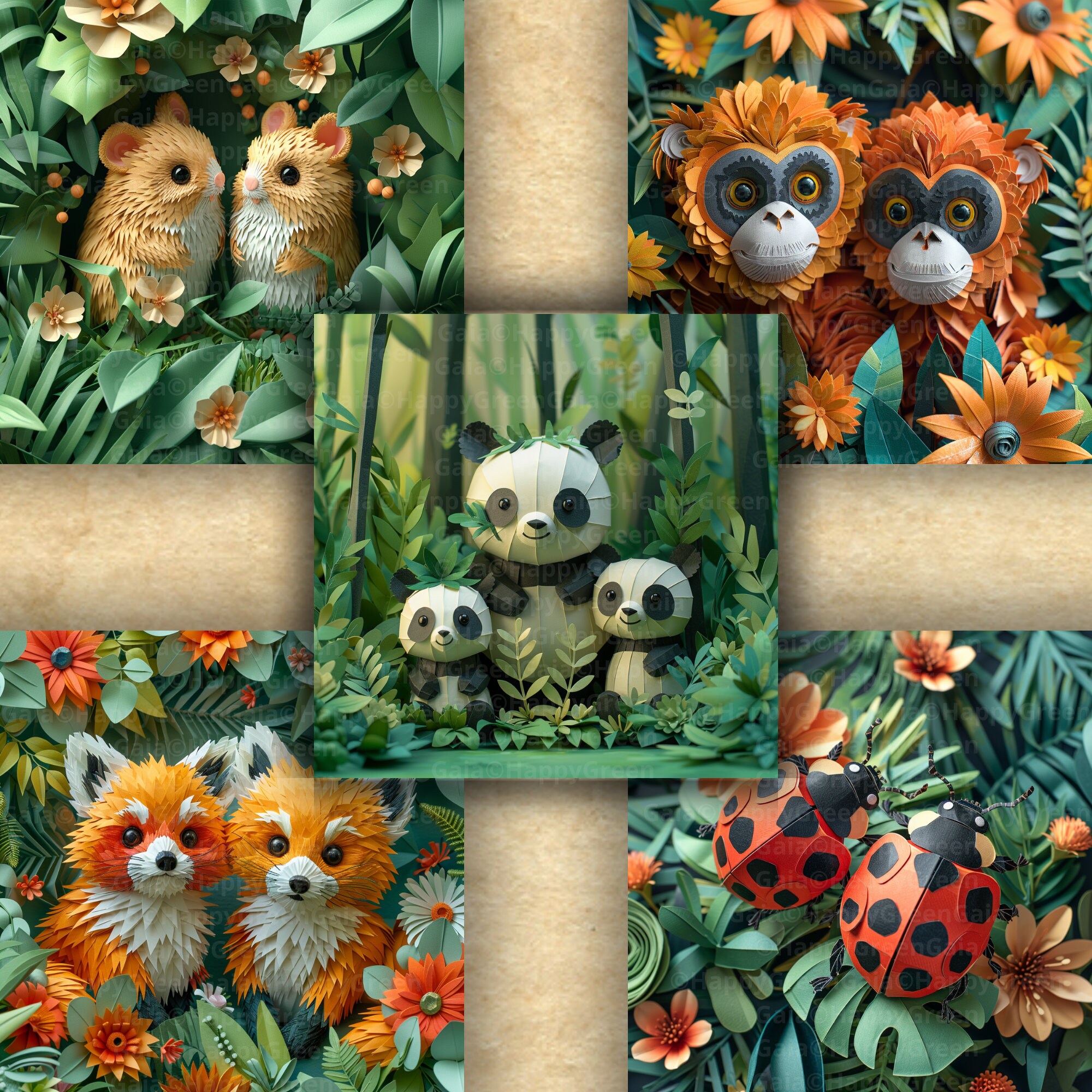 20 Wild Paper Animals Wild Animals digital Paper Paper Art Background ...