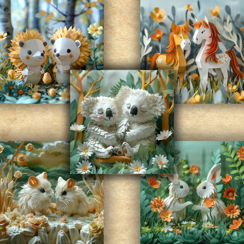 20 Wild Paper Animals Wild Animals digital Paper Paper Art Background ...