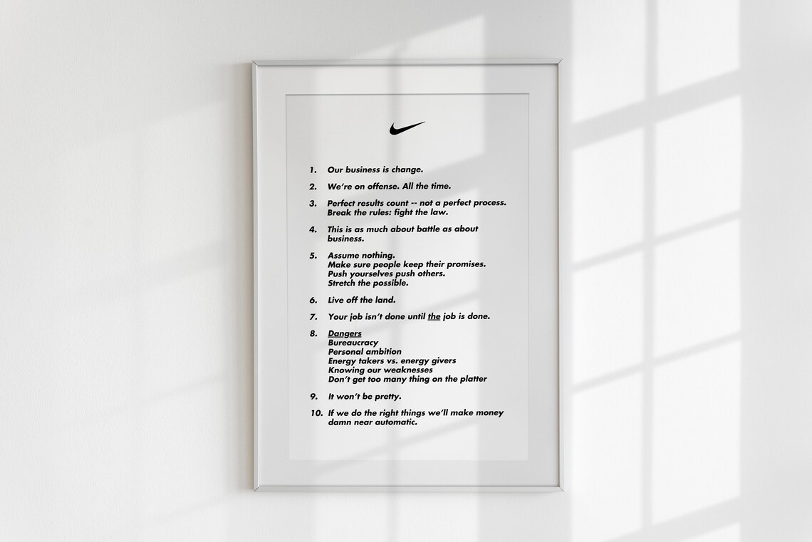 10 Principles of Nike Poster, Phil Knight Poster, Phil Knight ...