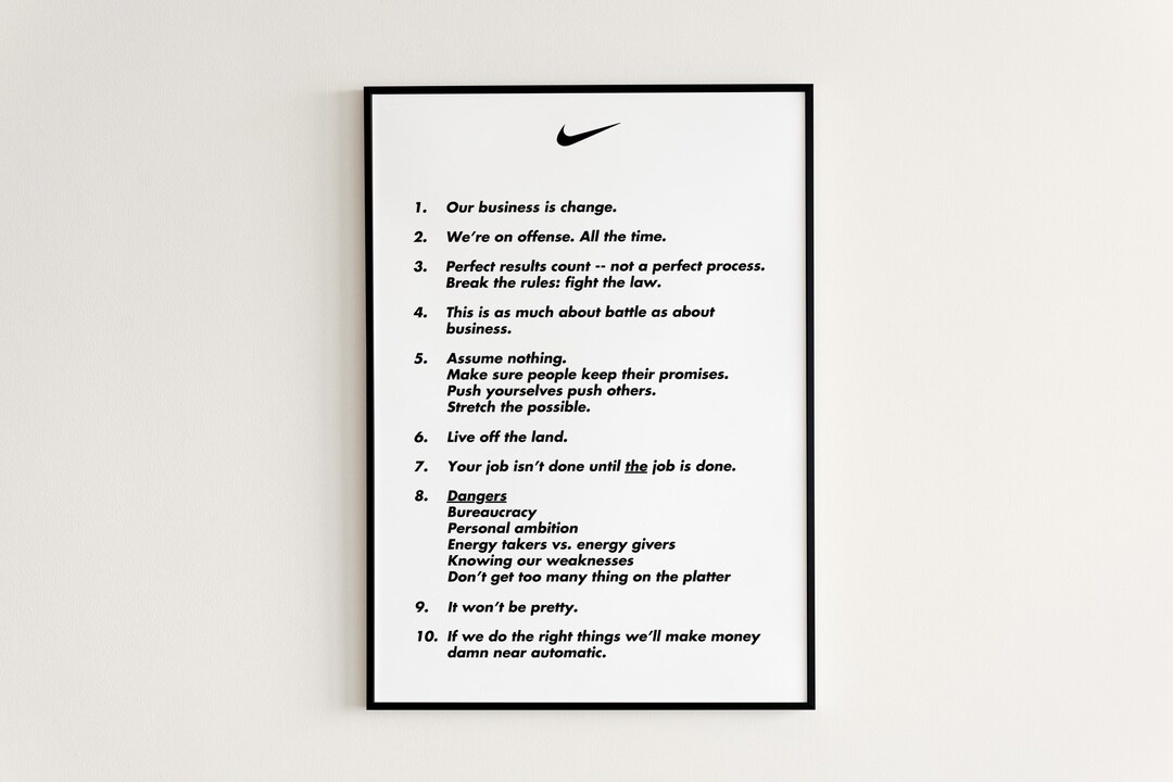 10 Principles of Nike Poster, Phil Knight Poster, Phil Knight ...