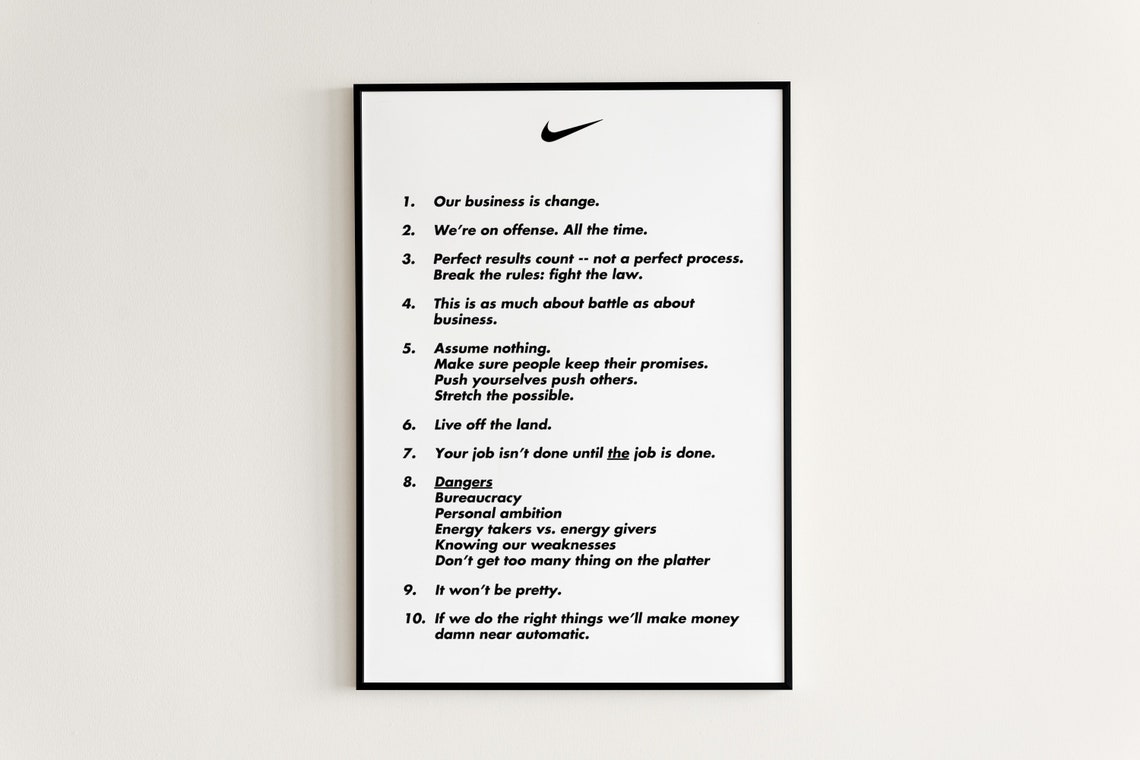 10 Principles of Nike Poster, Phil Knight Poster, Phil Knight ...