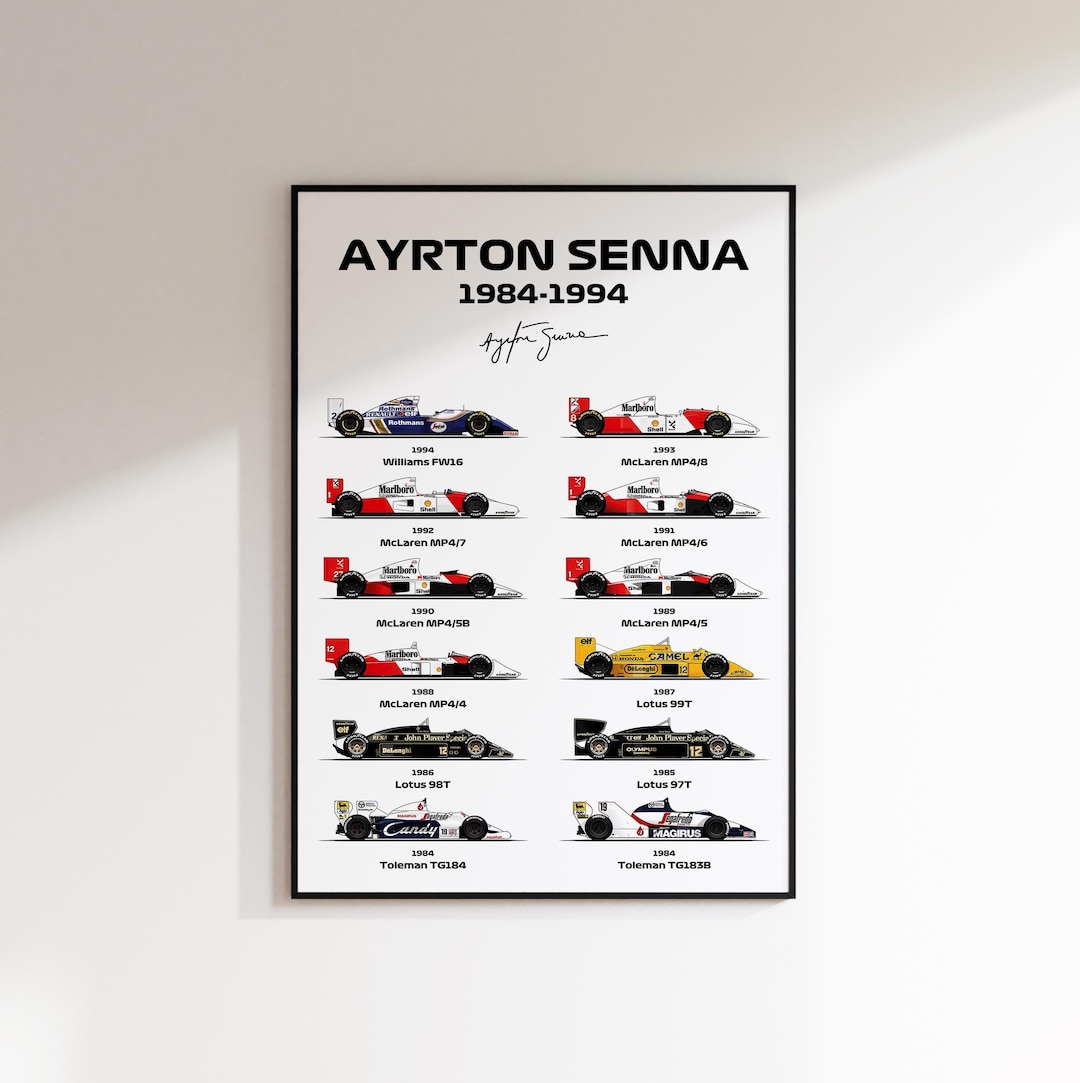 Ayrton Senna F1 Cars Poster, Ayrton Senna Mclaren Poster, Formula 1 ...