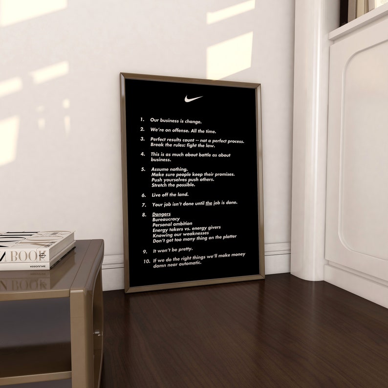 10 Principles of Nike Poster, Phil Knight, Phil Knight Principles ...