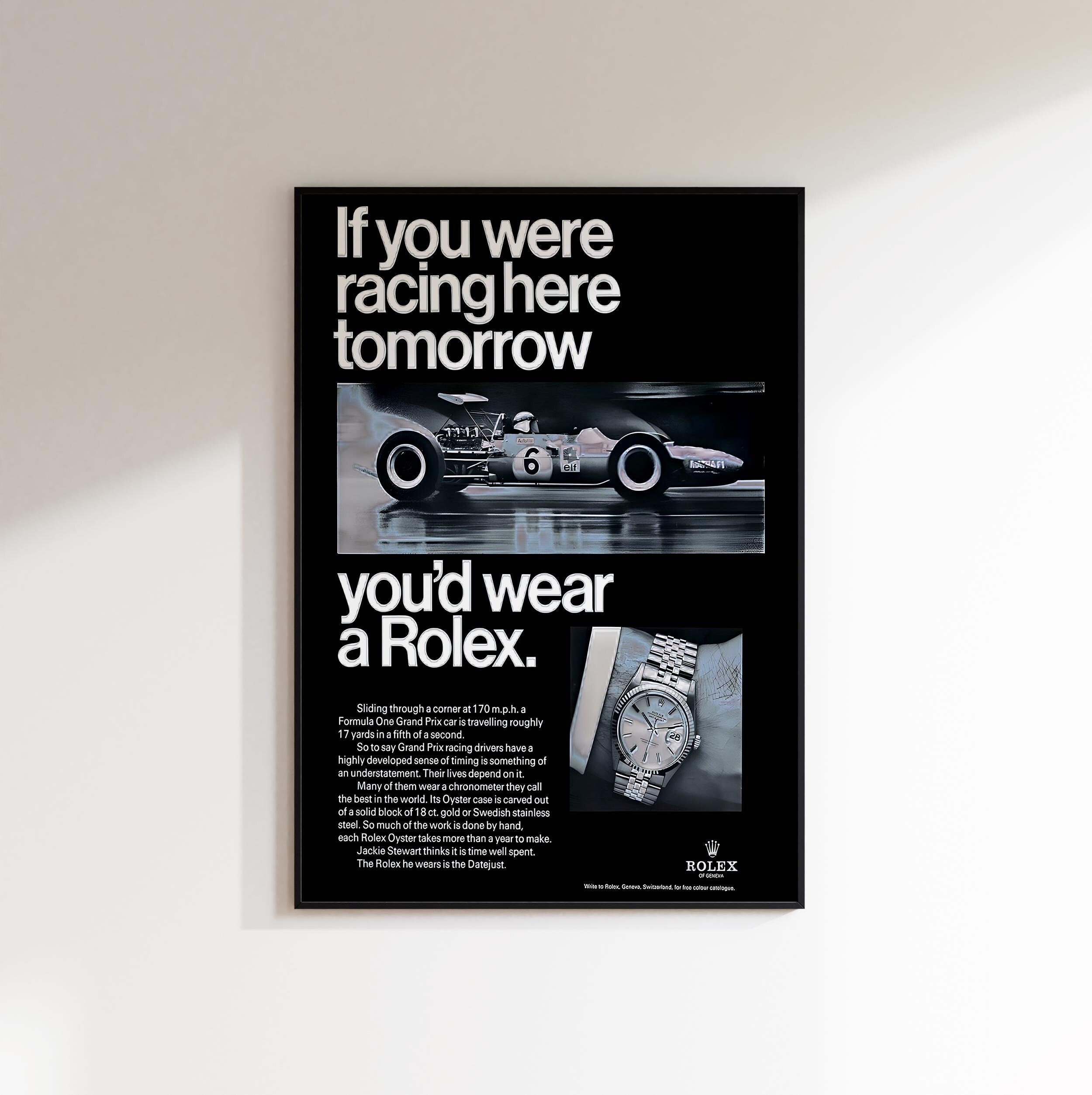 Vintage Rolex Formula 1 Racing Advertisement Poster, Retro Watch Print ...