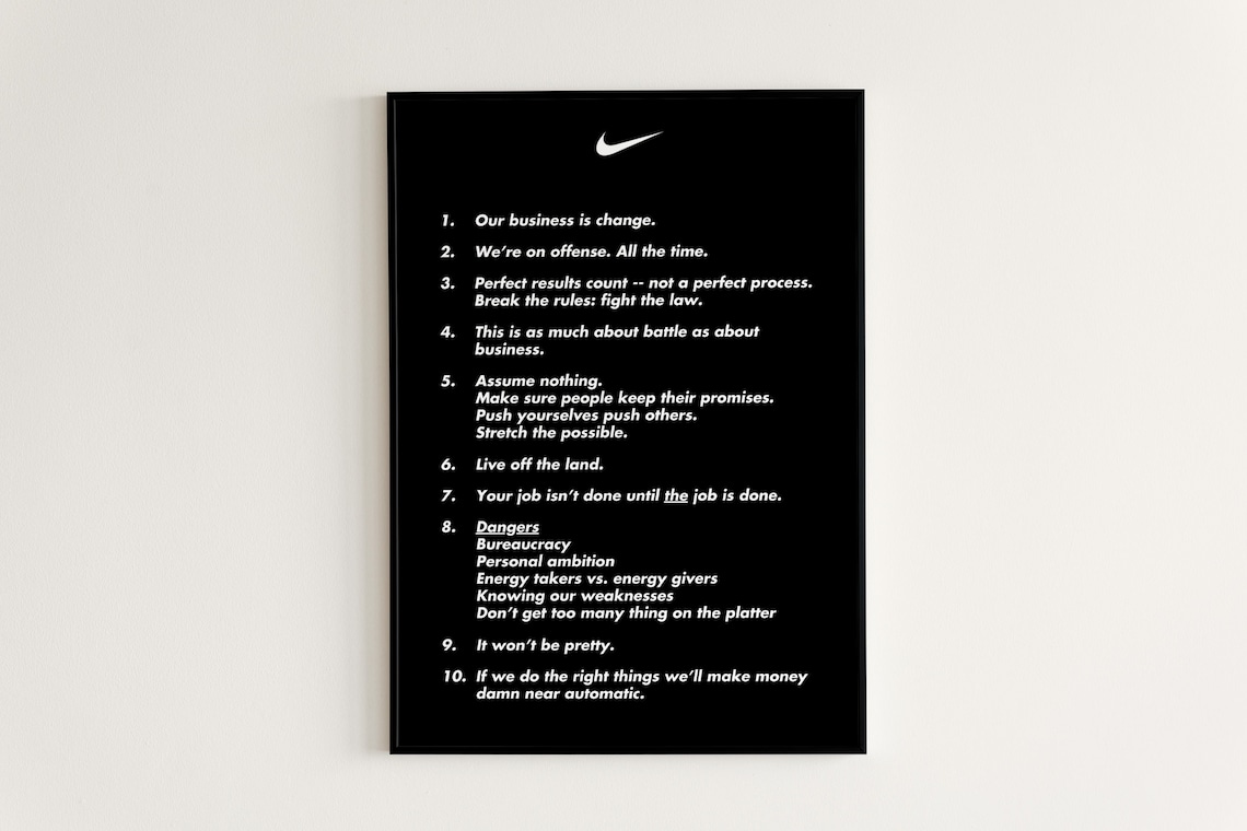 10 Principles of Nike Poster, Phil Knight, Phil Knight Principles ...