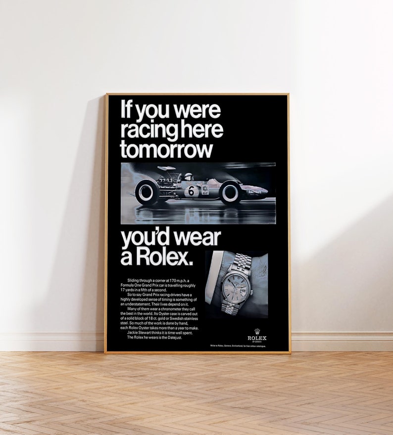 Retro Rolex Formula 1 Racing Advertisement Poster, Retro Watch Print ...