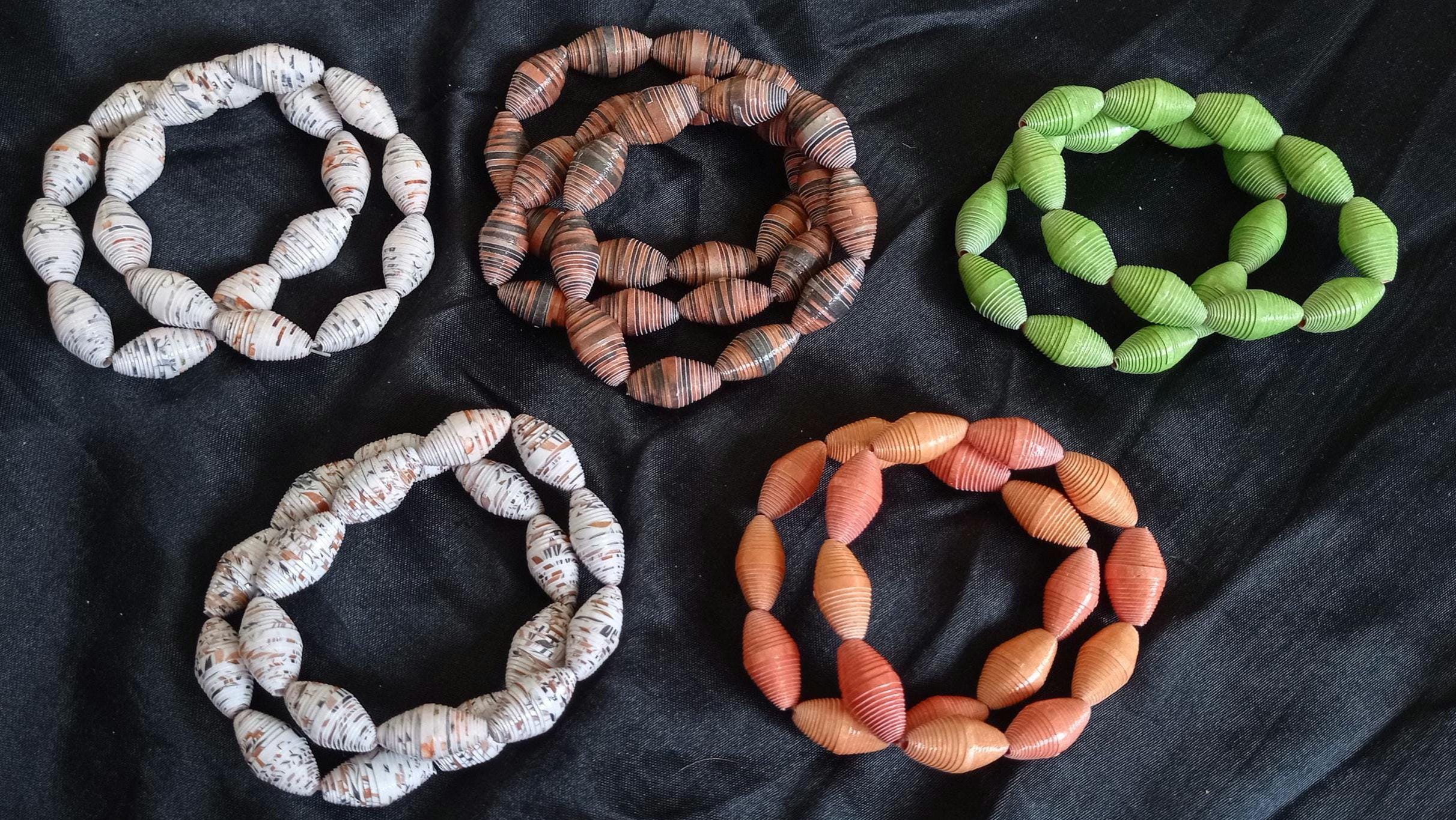 Colourful Elastic Paper Beaded Bracelets Stylish Eco-friendly Jewelry ...