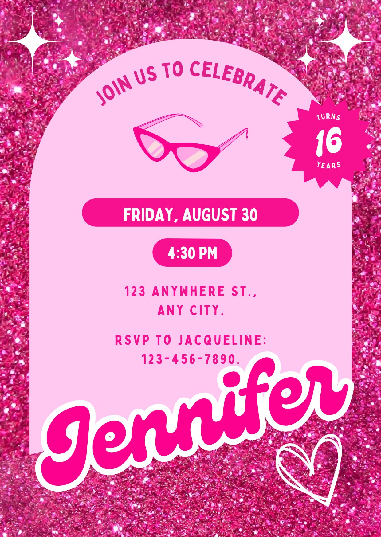 Glitter Pink Invitation - Etsy