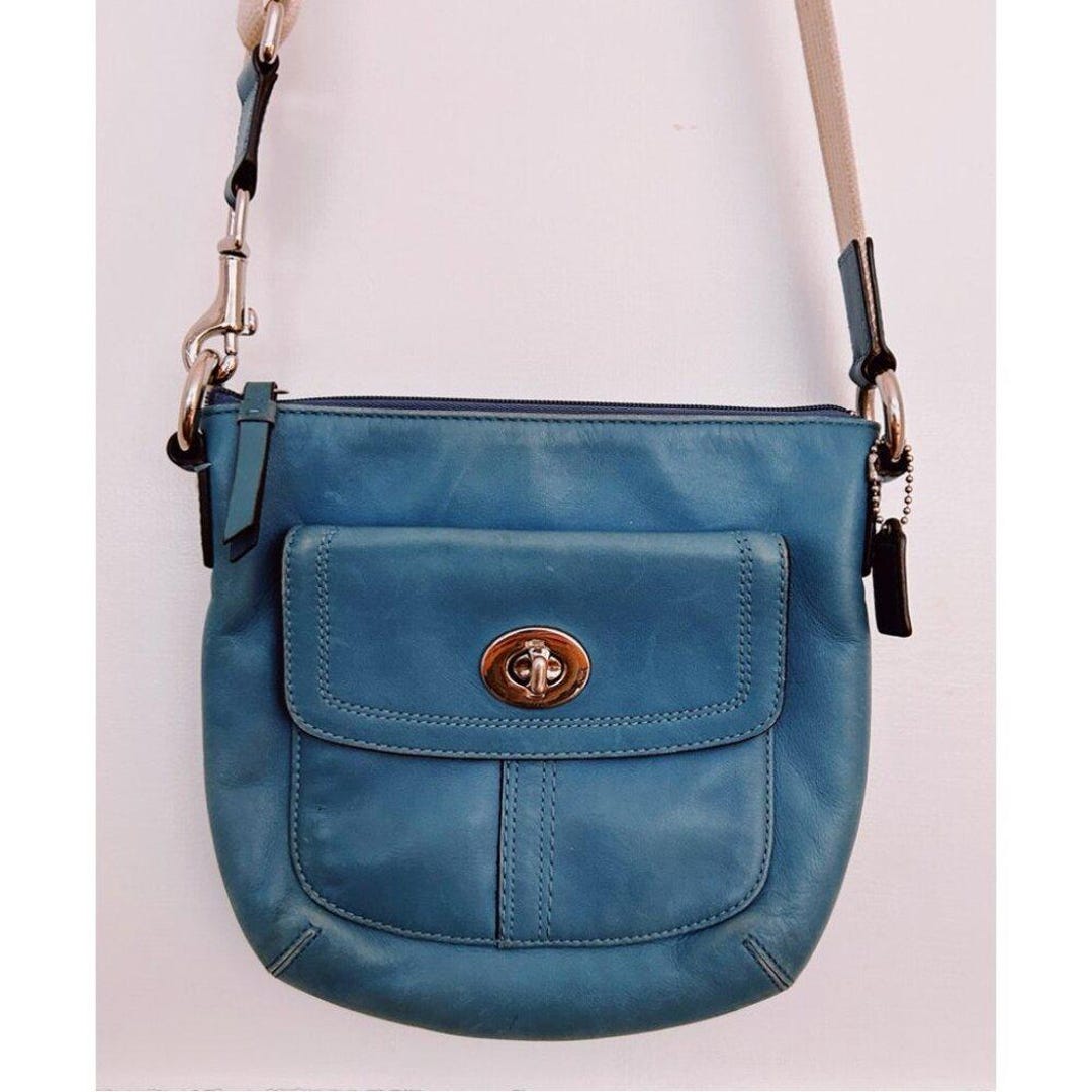 Vintage Coach Turquoise Leather Over the Shoulder Purse With Silver ...