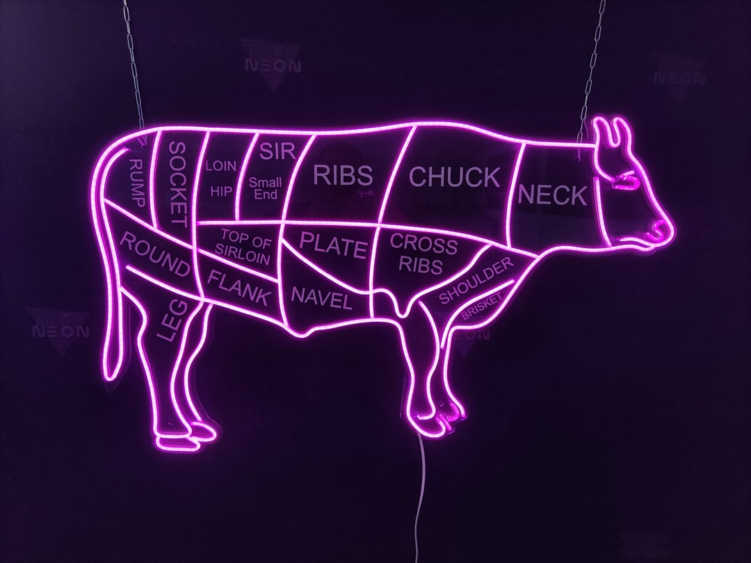 Cattle Butcher Chart Beef Cuts Neon Sign for Butcher Shop or Restaurant ...