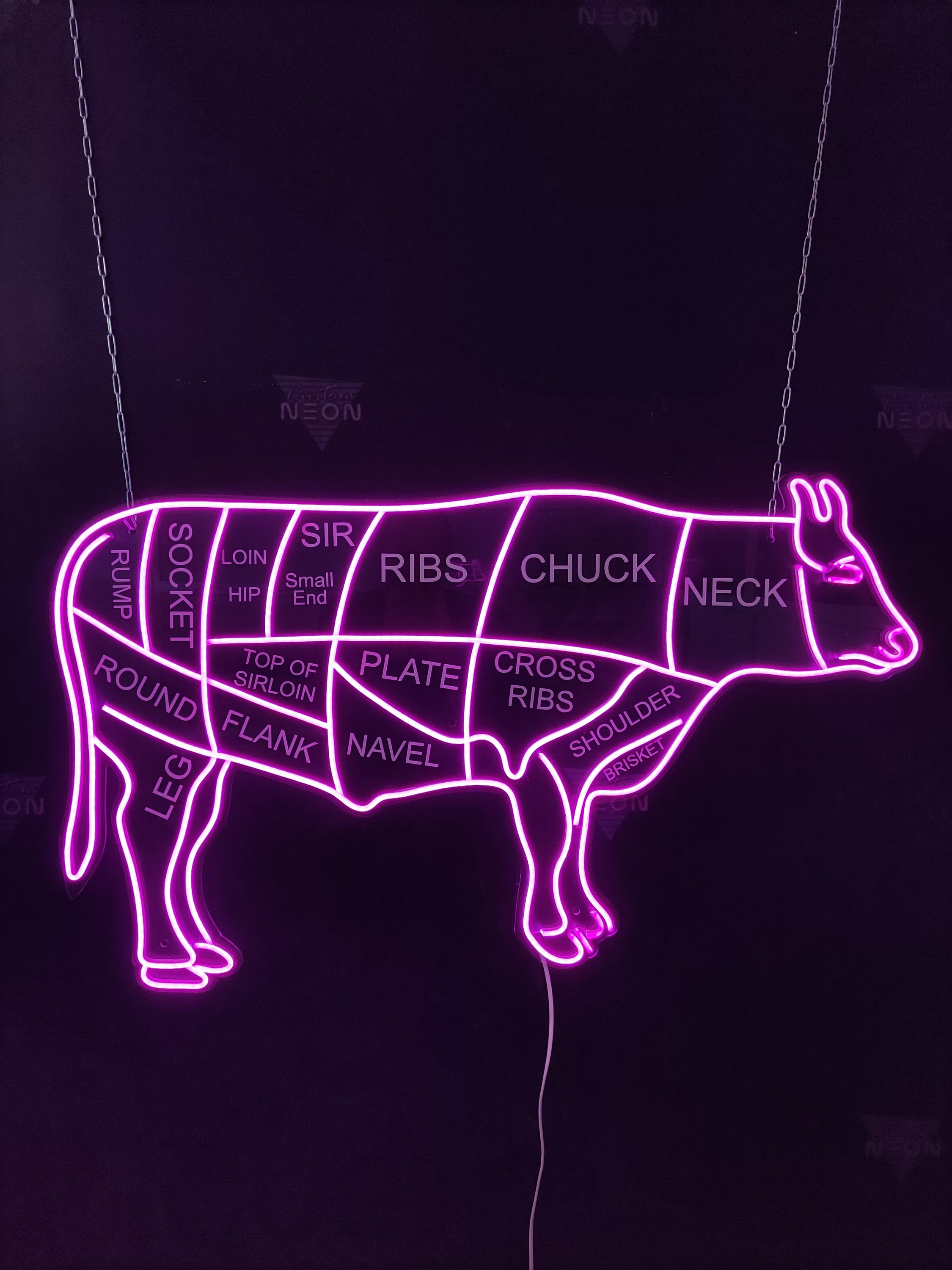 Cattle Butcher Chart Beef Cuts Neon Sign for Butcher Shop or Restaurant ...