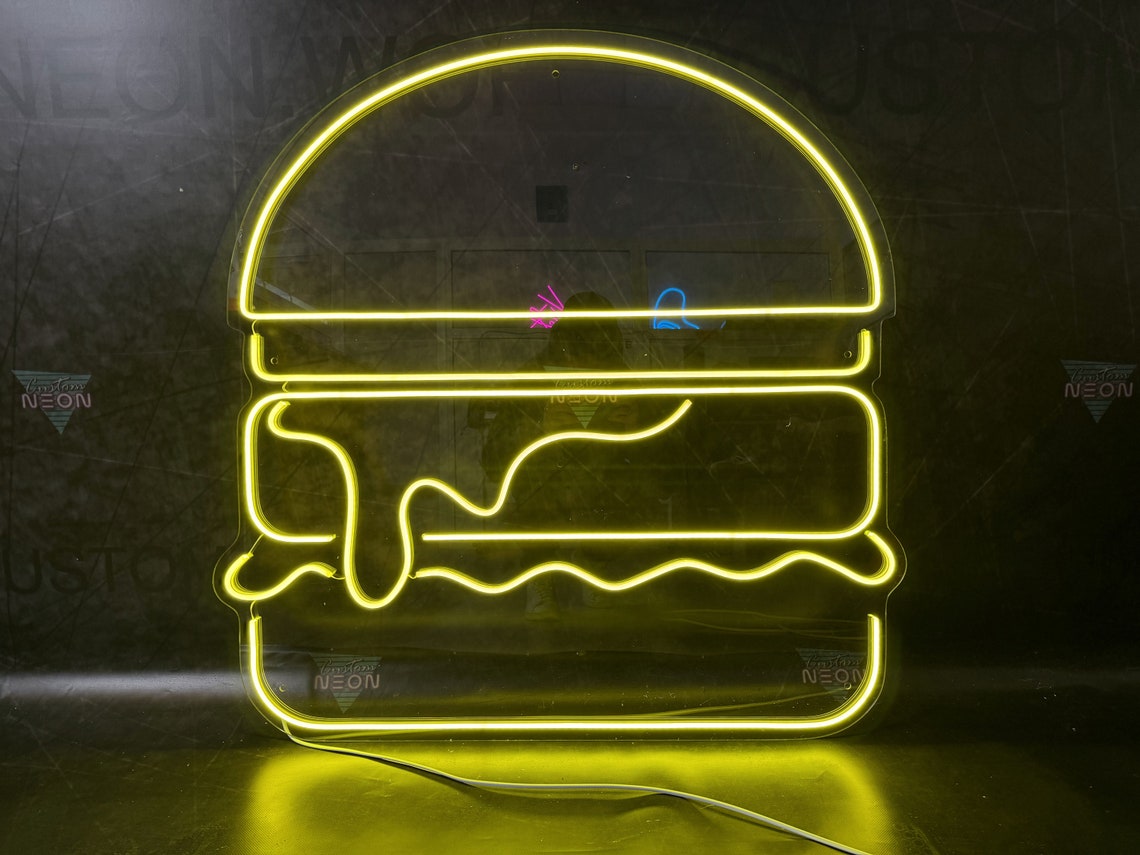 Neon Burger Sign - Custom LED Neon Light for Kitchen, Bar, Restaurant ...