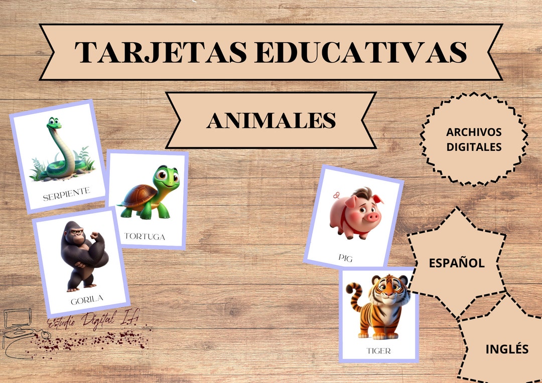 ANIMAL EDUCATIONAL CARDS 30 Printable Animal Cards for Kids Spanish ...