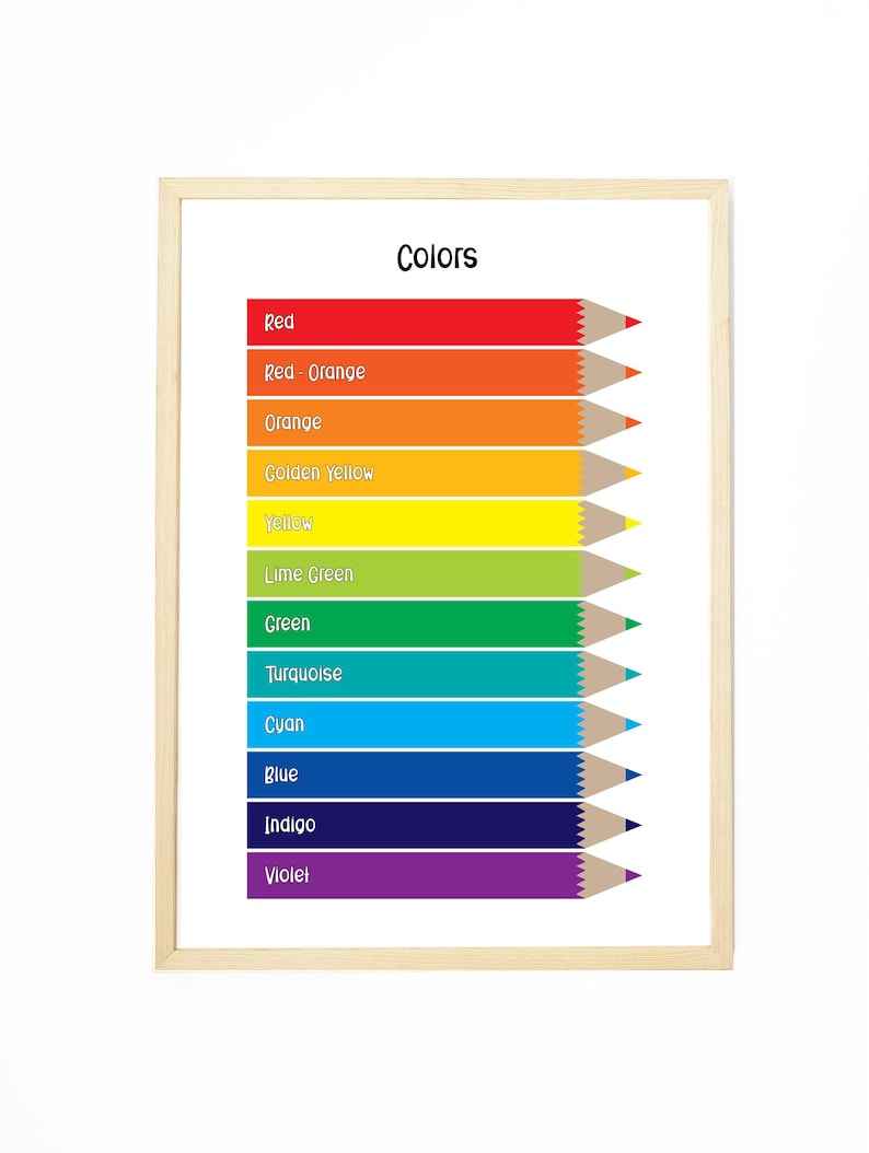 Color Chart Poster for Kids • Educational Wall Art • Rainbow Colors ...