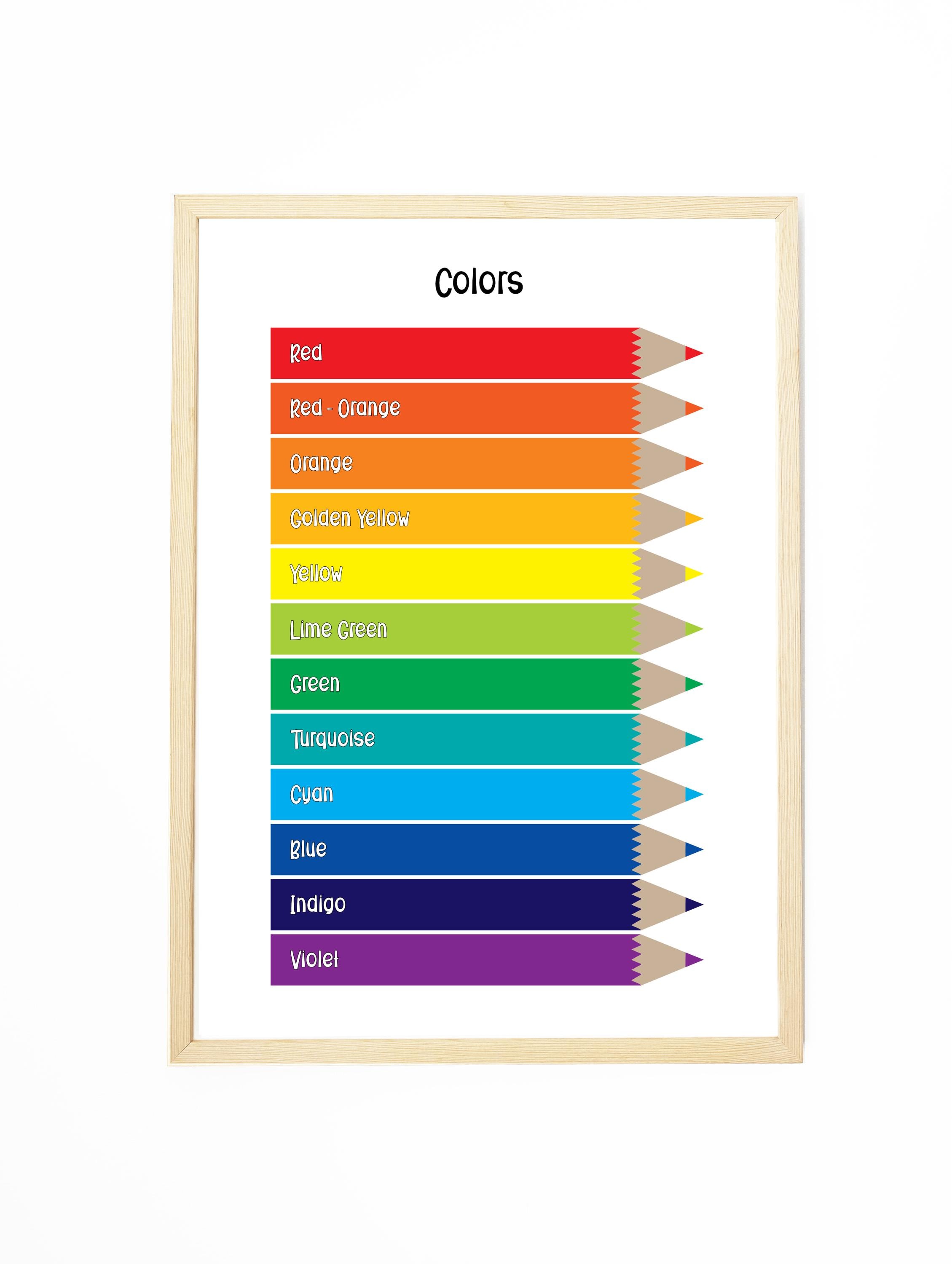 Color Chart Poster for Kids • Educational Wall Art • Rainbow Colors ...