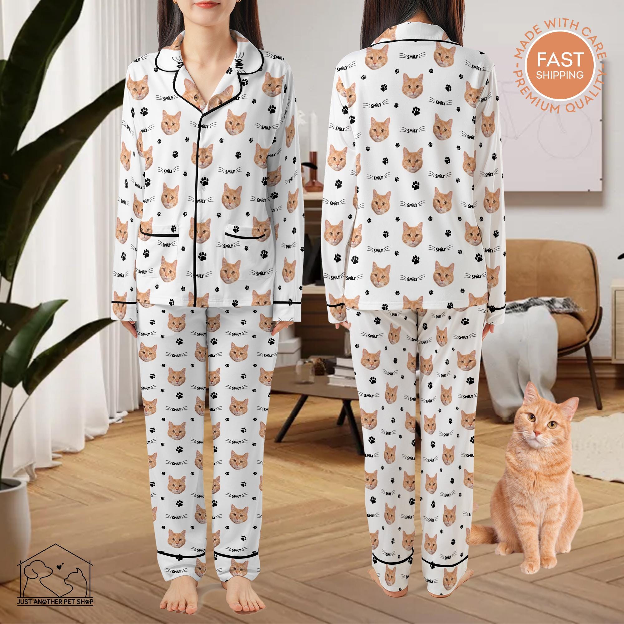 Custom Cat Photo Pajama Set With Socks, Personalized Sleepwear With ...